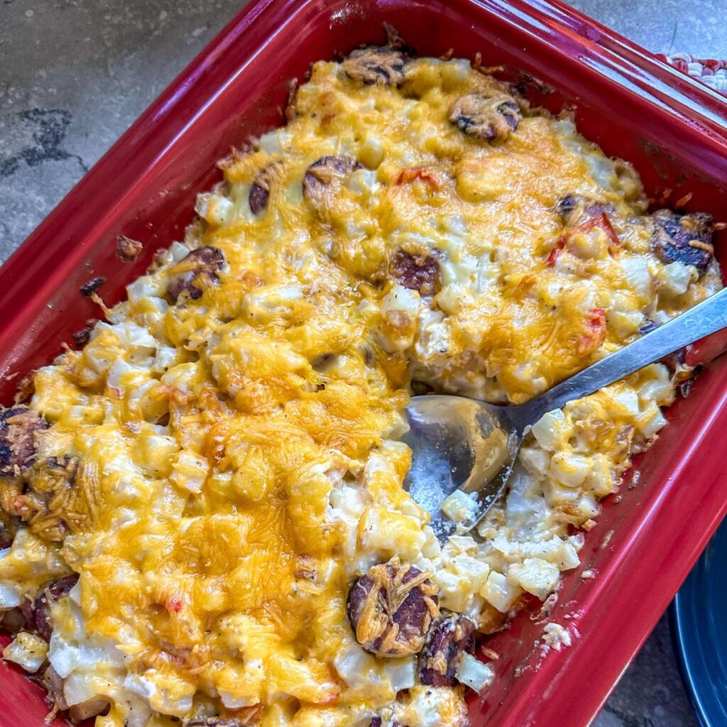 Cheesy Kielbasa Hash Brown Casserole Laughing Rooster Eats