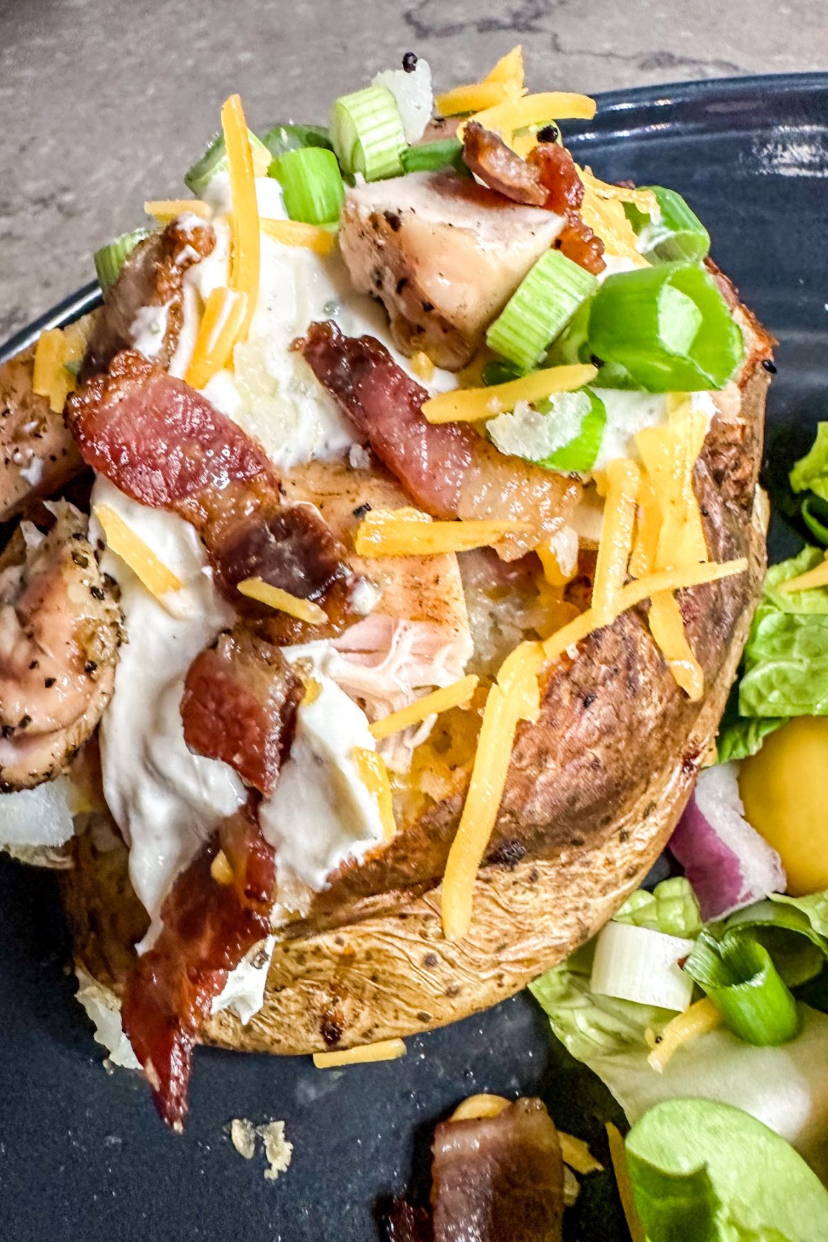Chicken Bacon Ranch Baked Potatoes - Laughing Rooster Eats